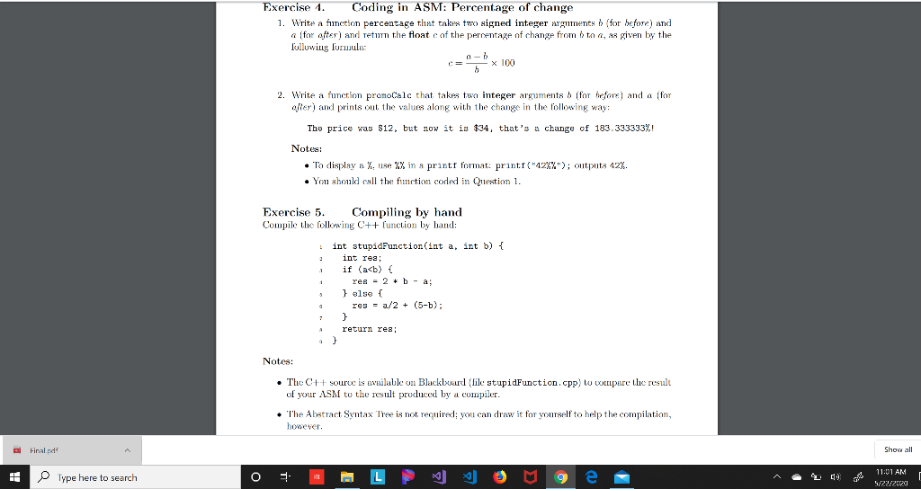 Solved Exercise 1. Coding in ASM: Percentage of change 1. | Chegg.com