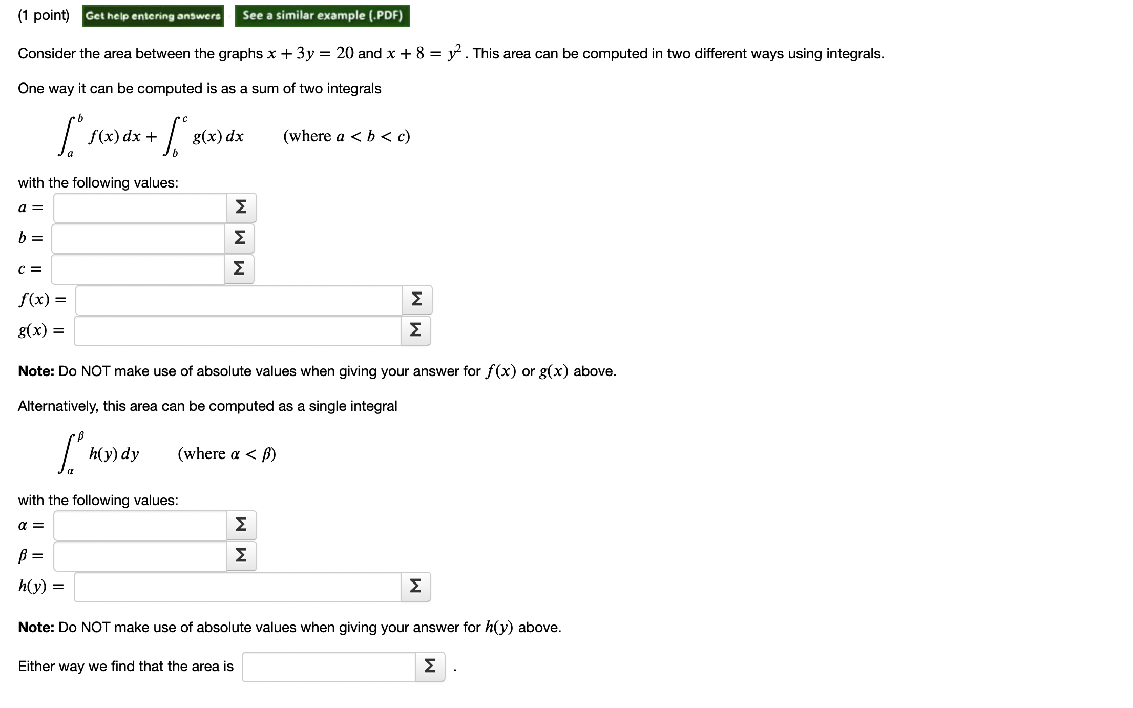 Solved Consider The Area Between The Graphs X 3y 20 And