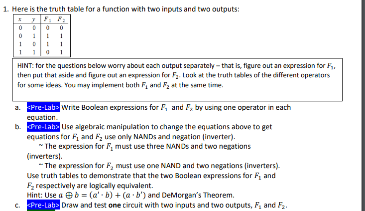 Solved For a is F1 = ﻿x⊕y and f2 = ﻿x + ﻿y | Chegg.com