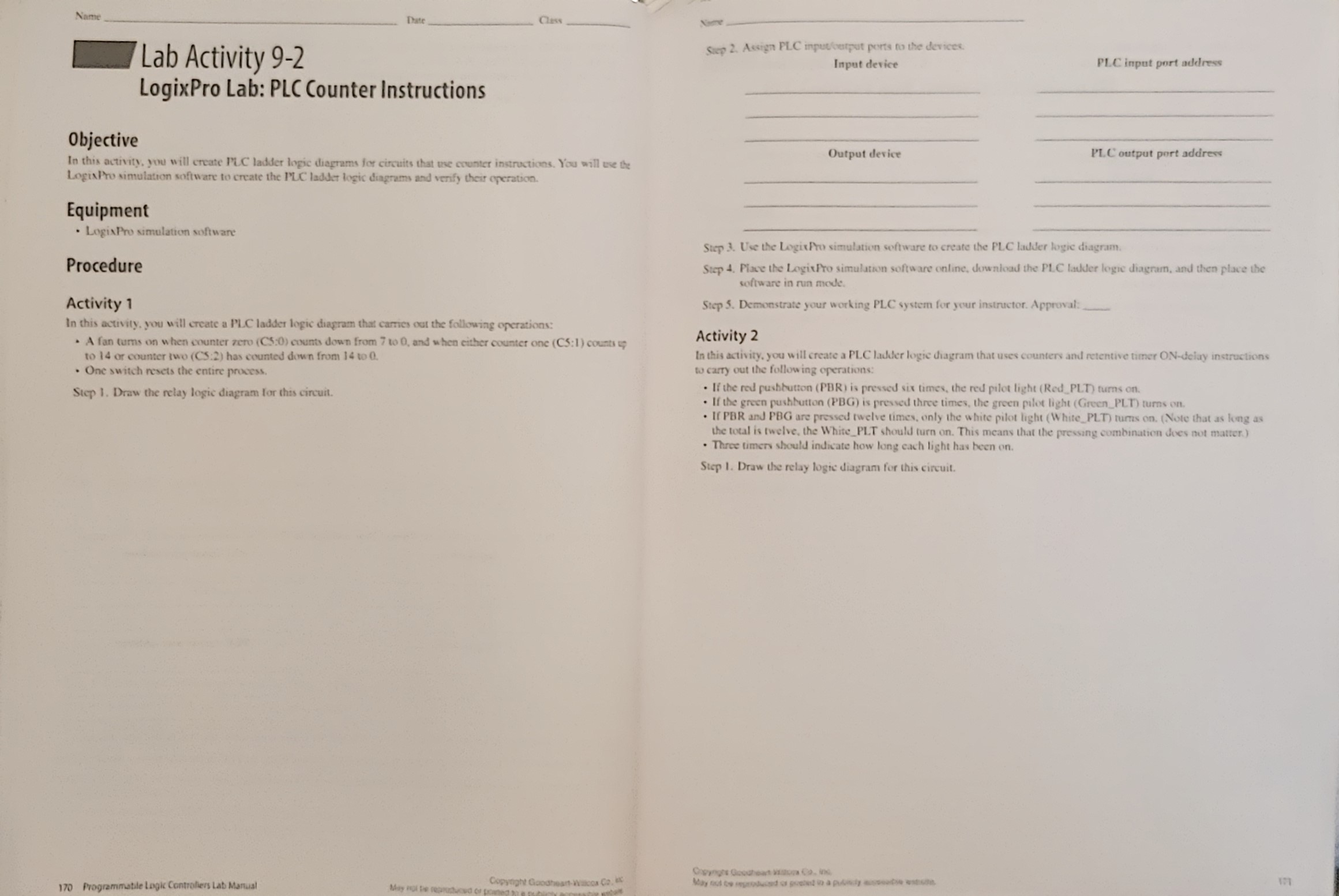Solved Lab Activity 9-2 Sepp 2. Assign PLC inputiverput | Chegg.com