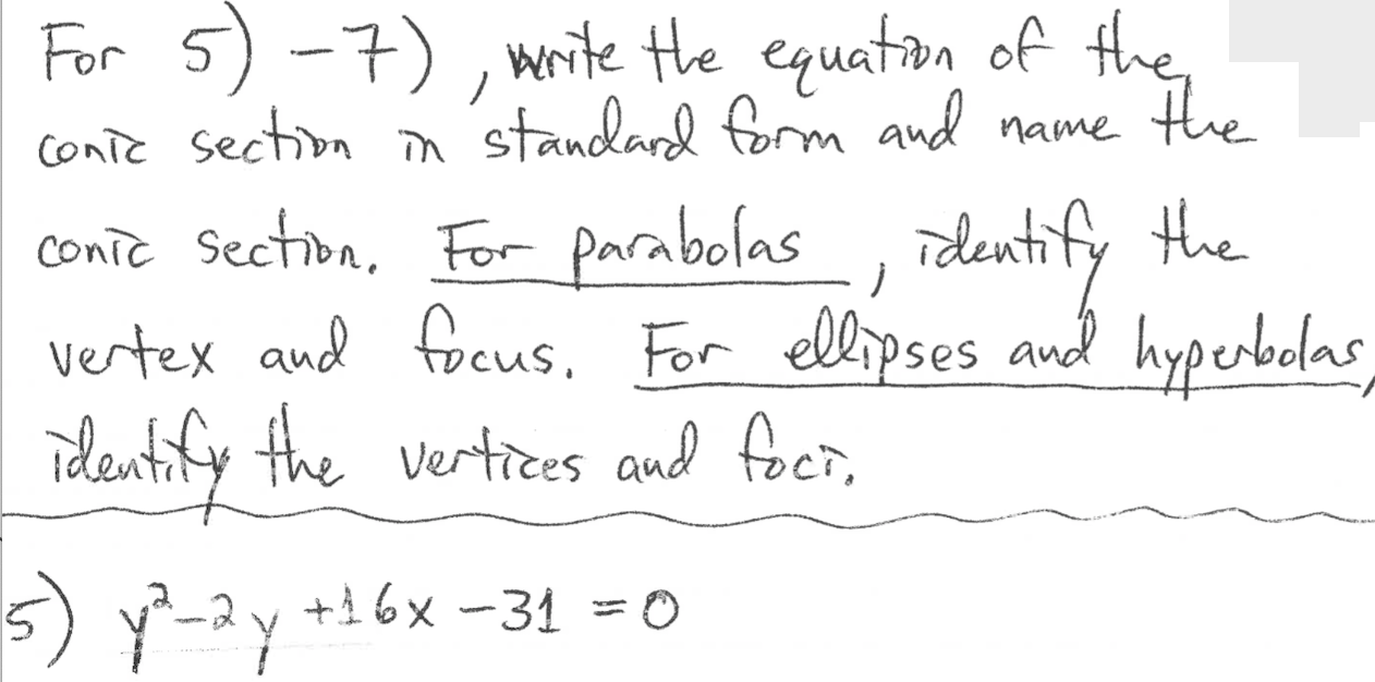 Solved For 5-7), write the equation of the conic section in | Chegg.com
