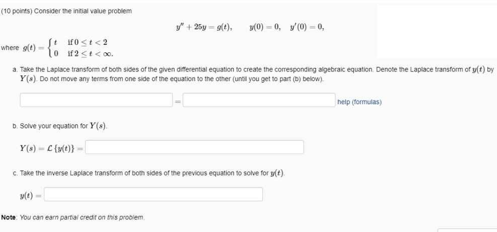 Solved consider the initial value problem y''+25y=g(t), | Chegg.com