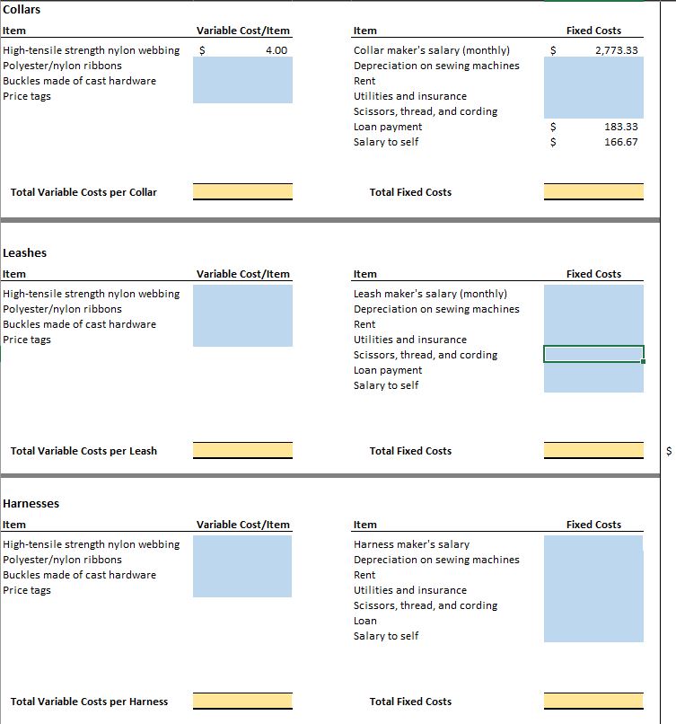 Solved Variable and Fixed Costs. Complete the “Variable and | Chegg.com