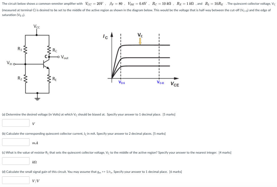 Solved The circuit below shows a common-emmiter amplifier | Chegg.com