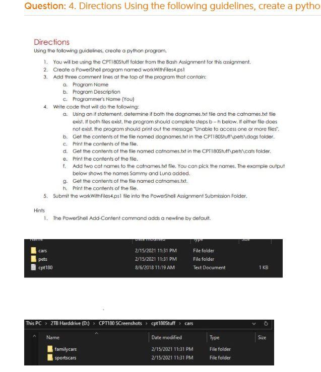 Solved Question: 4. Directions Using the following | Chegg.com