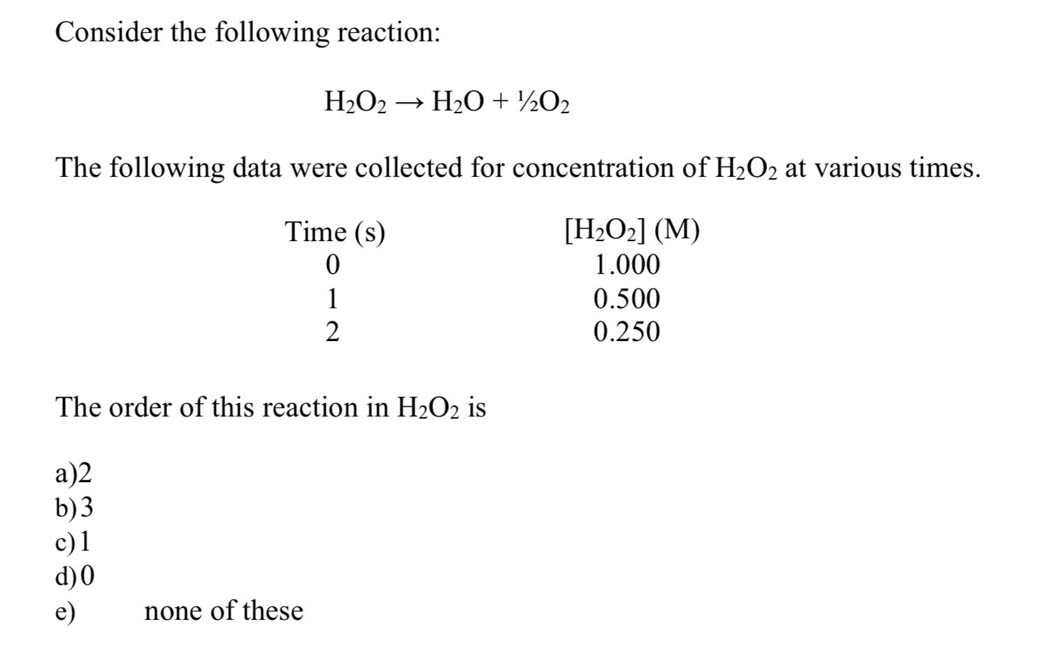 Solved Consider the following reaction: H2O2 + H2O + 1202 | Chegg.com