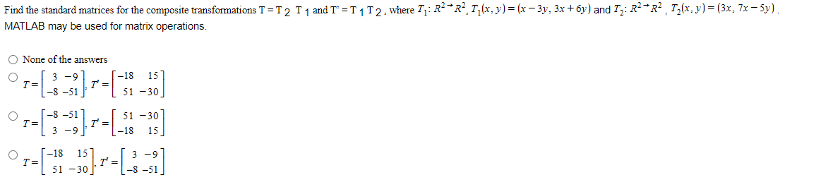 Solved Find the standard matrices for the composite | Chegg.com