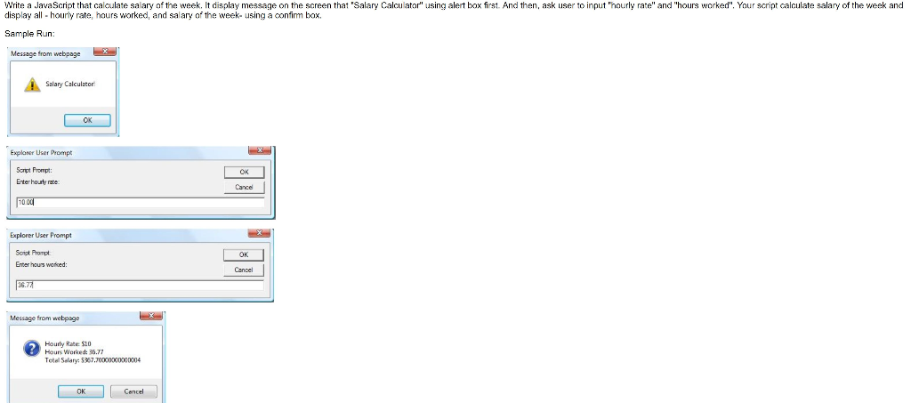 Solved Write a JavaScript that calculate salary of the week. | Chegg.com