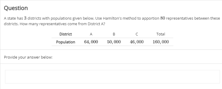 Solved Question A state has 3 districts with populations | Chegg.com