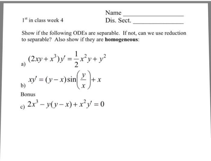 Solved Show if the following ODEs are separable. If not, can | Chegg.com