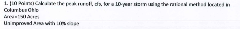 Solved 1. (10 Points) Calculate the peak runoff, cfs, for a | Chegg.com