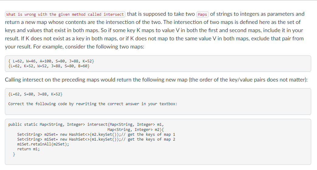 Solved What is wrong with the given method called intersect | Chegg.com