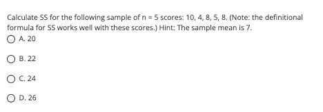 Solved Calculate SS for the following sample of n=5 scores: | Chegg.com