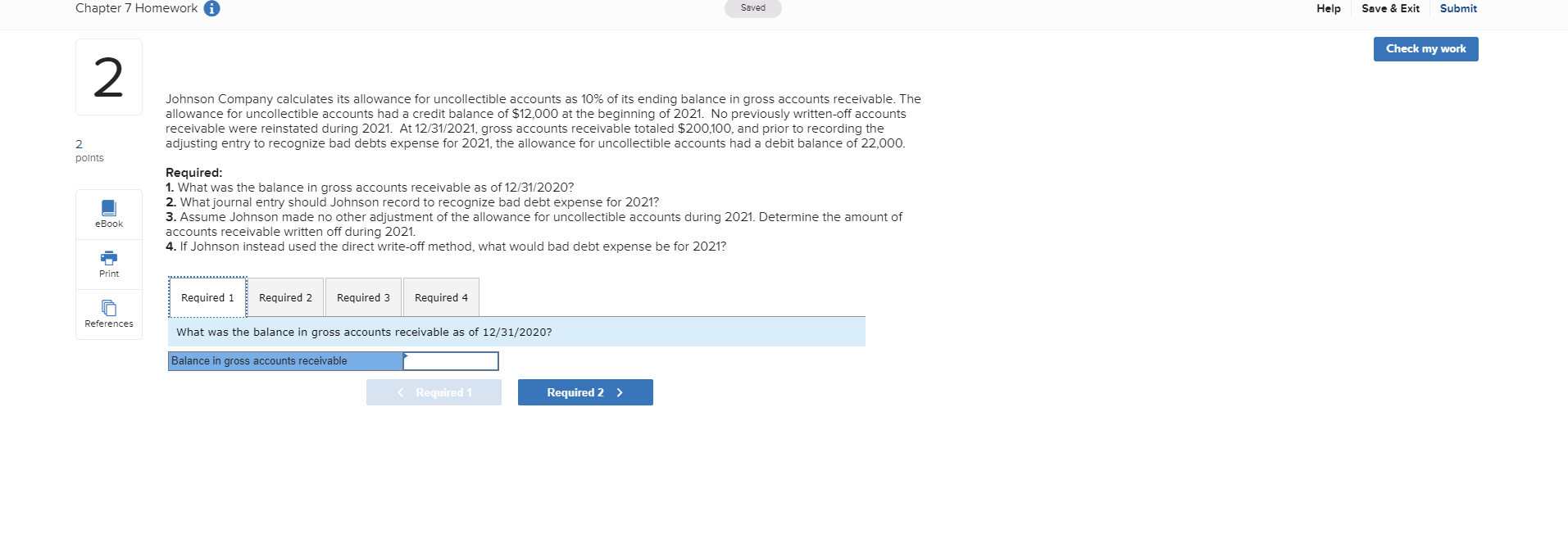 Solved Chapter 7 Homeworki Submit Saved Help Save & Exit | Chegg.com