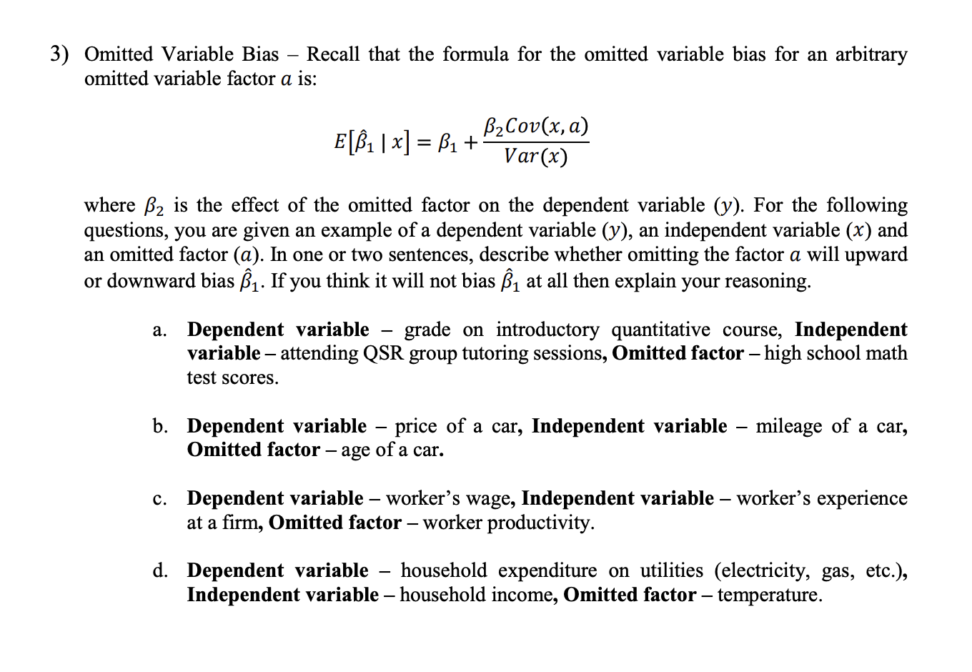 Solved Omitted Variable Bias - ﻿Recall that the formula for | Chegg.com