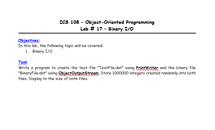 Solved ICS 108 - Object-Oriented Programming Lab # 17 - | Chegg.com Solved ICS 108 - Object-Oriented Programming Lab # 17 - | Chegg.com