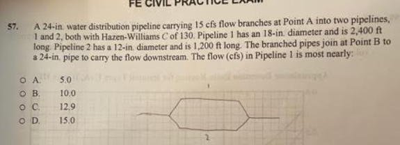 Solved FE 57. A 24-in water distribution pipeline carrying | Chegg.com