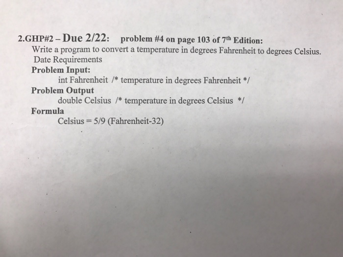 Solved Write A Program To Convert A Temperature In Degrees 2121