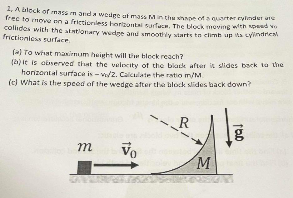 Solved 1, A block of mass m and a wedge of mass M in the | Chegg.com
