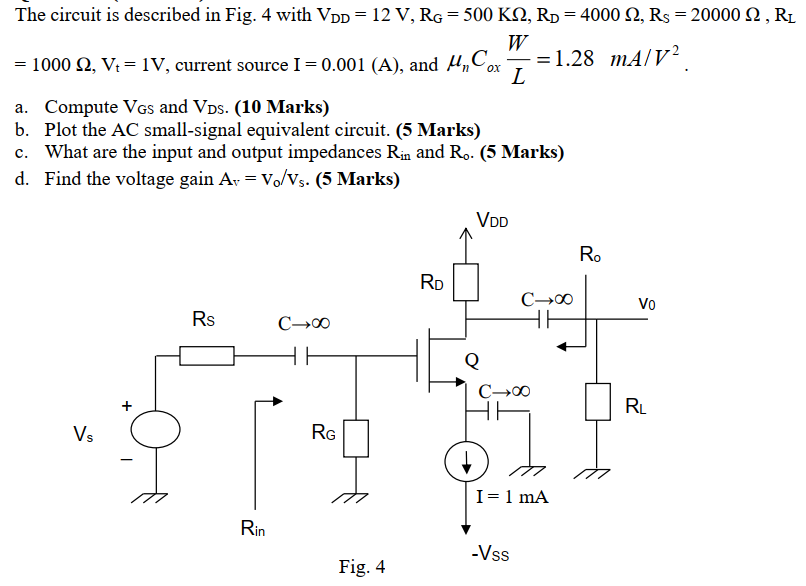 Solved = = = — The circuit is described in Fig. 4 with VDD = | Chegg.com