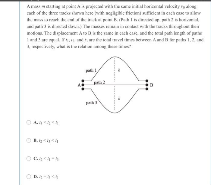 Solved A mass m starting at point A is projected with the | Chegg.com