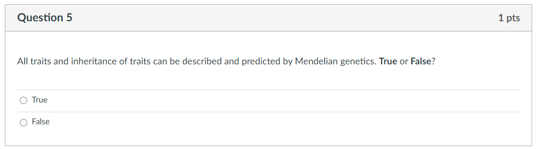 Solved Question 5 1 pts All traits and inheritance of traits | Chegg.com