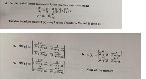 Solved 4. For the control system represented by the | Chegg.com