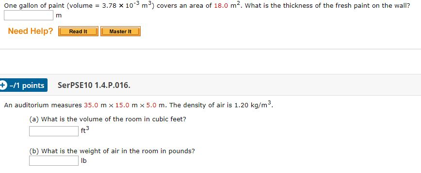 Solved One gallon of paint (volume = 3.78 x 10-3 m3) covers | Chegg.com