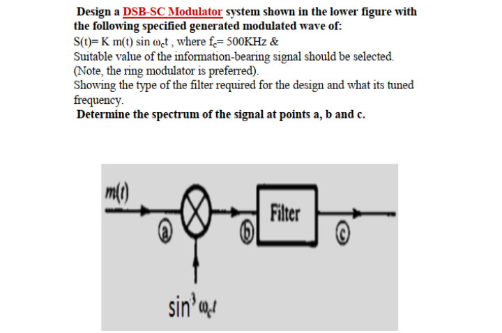 Solved Design a DSB-SC Modulator system shown in the lower | Chegg.com