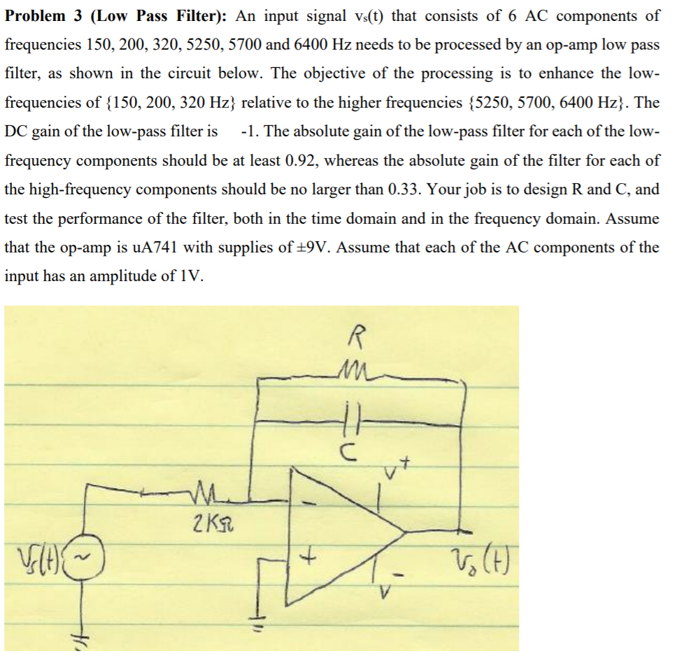 Solved Problem 3 (Low Pass Filter): An input signal vs(t) | Chegg.com