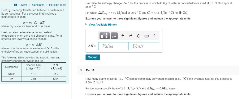 Solved Calculate the enthalpy change, AH, for the process in | Chegg.com