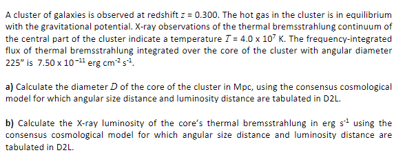 Solved redshift 0.3 Angular size distance in Mpc : 961 | Chegg.com