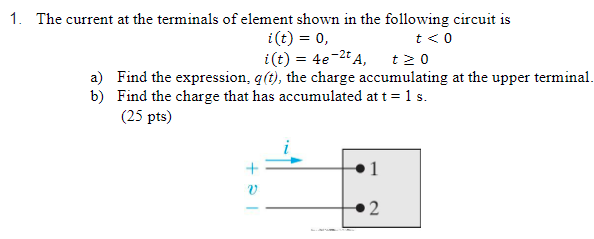 Solved 1. The current at the terminals of element shown in | Chegg.com