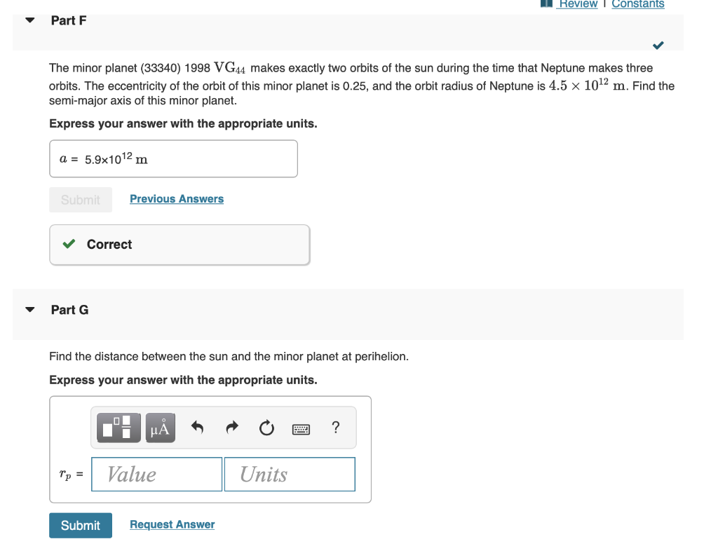 Solved Part G: Find the distance between the sun and the | Chegg.com
