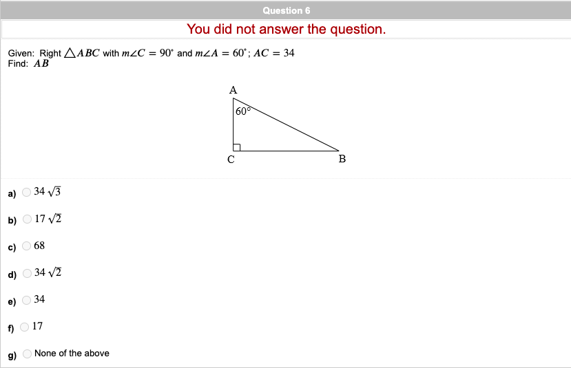 Solved Question 6. Given: Right 𝐴𝐵𝐶 with 𝑚∠𝐶=90∘ and | Chegg.com