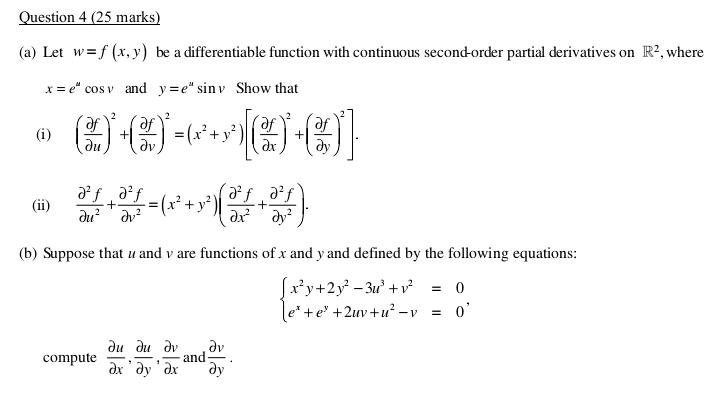 Solved Question 4 (25 marks) (a) Let w=f(x,y) be a | Chegg.com