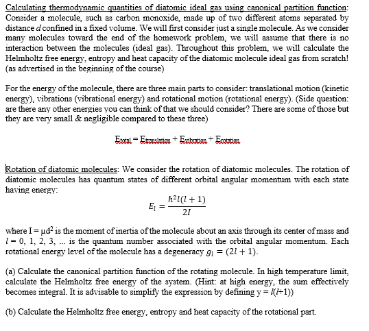 Solved Calculating thermodynamic quantities of diatomic | Chegg.com