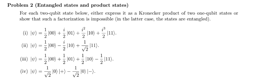 Solved Problem 2 (Entangled states and product states) For | Chegg.com