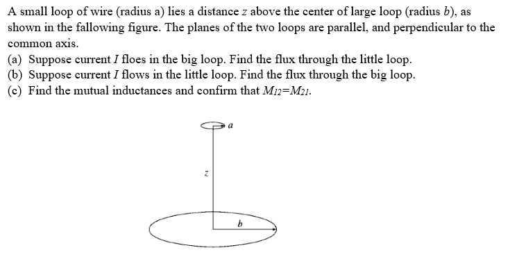 Solved A small loop of wire (radius a) lies a distance z | Chegg.com