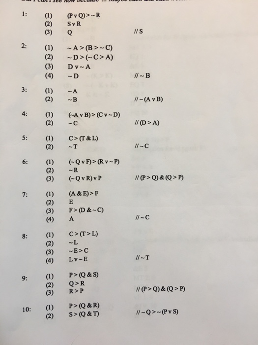 (1) (P v Q) > ~ R (2) S v R (3) Q//S (1) ~ A > (B | Chegg.com