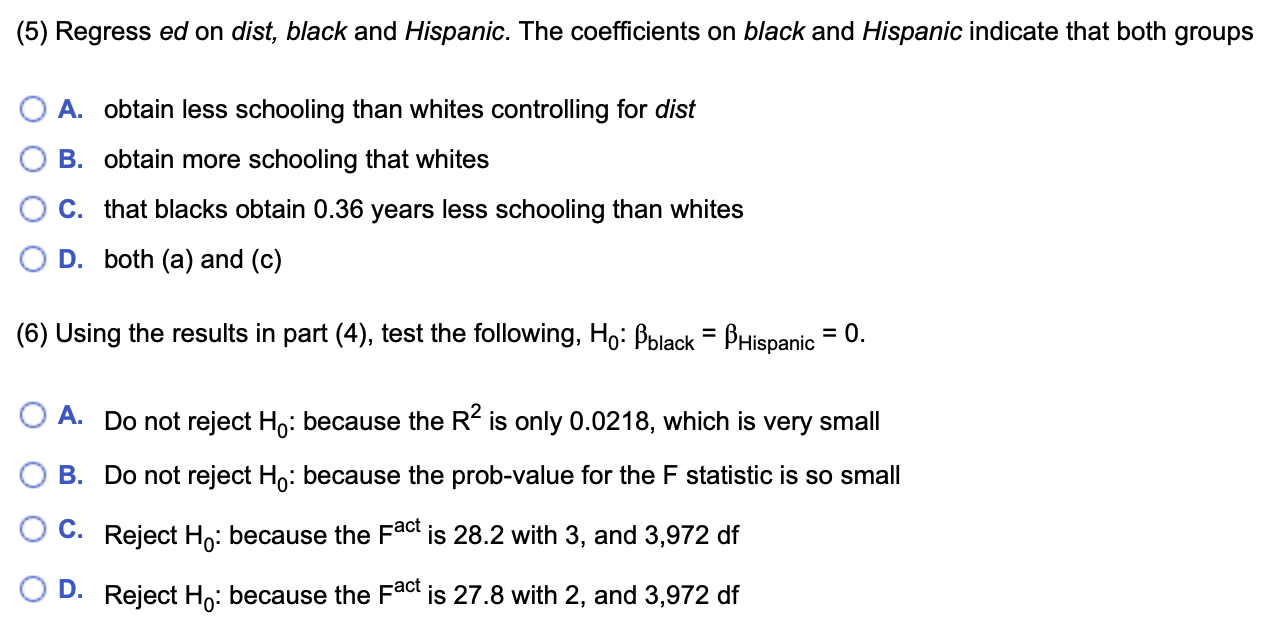 Solved Using the Excel data set, College Distance, described | Chegg.com