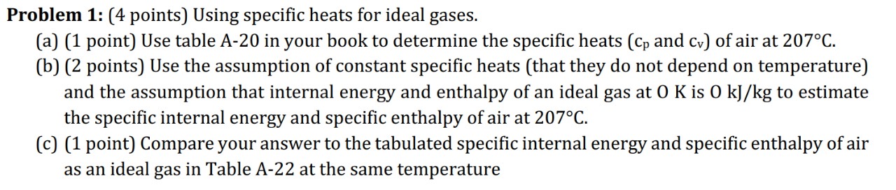 Solved Problem 1: (4 points) Using specific heats for ideal | Chegg.com