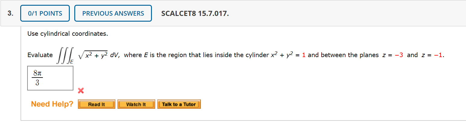 Solved 3. 0/1 POINTS PREVIOUS ANSWERS SCALCET8 15.7.017. Use | Chegg.com