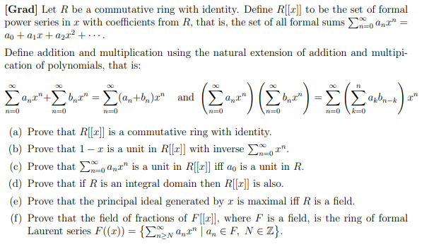 Solved [Grad] Let R be a commutative ring with identity. | Chegg.com