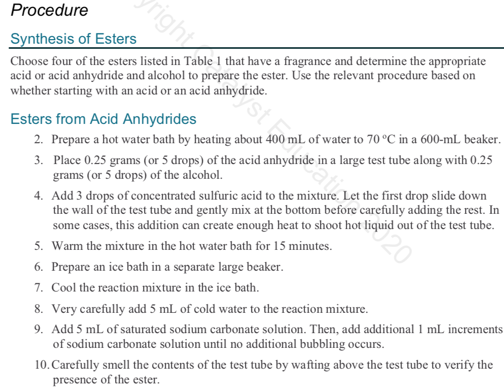 Report Submission - Esters (53pts) Data and | Chegg.com