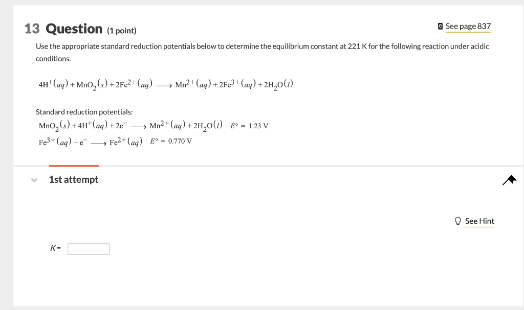 Solved 3 Question ( 1 point) E See page 837 Use the | Chegg.com