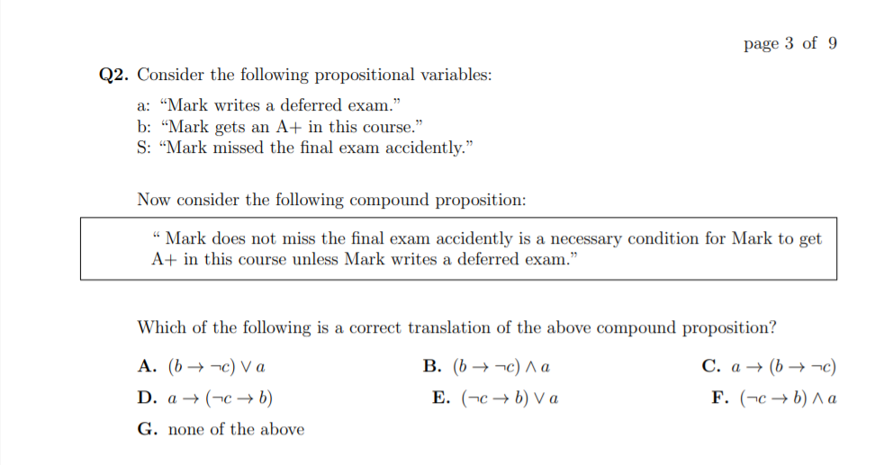 Solved page 3 of 9 Q2. Consider the following propositional | Chegg.com