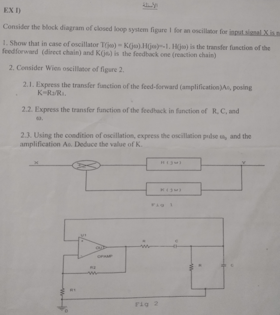 EX I) Consider the block diagram of closed loop | Chegg.com