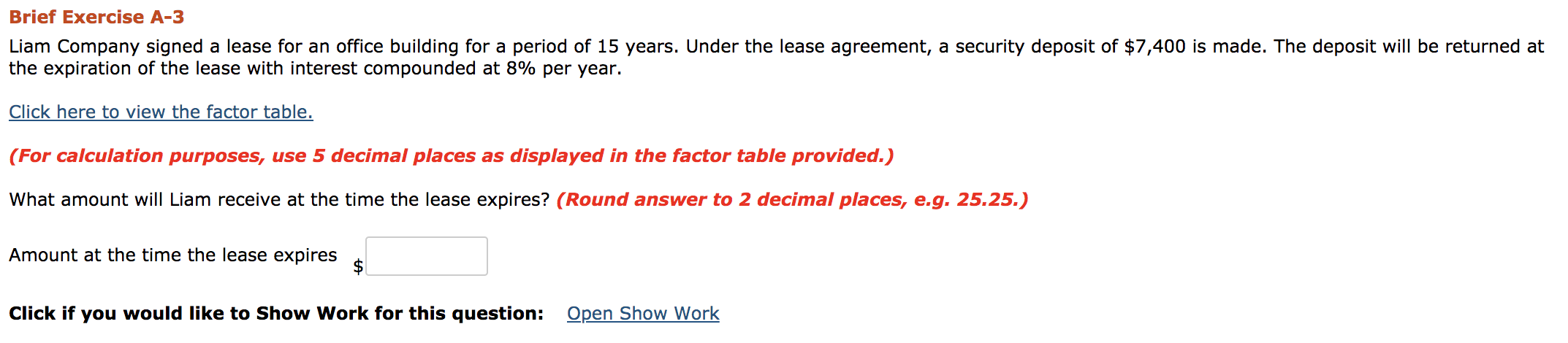 Solved Brief Exercise A-3 Liam Company signed a lease for an | Chegg.com