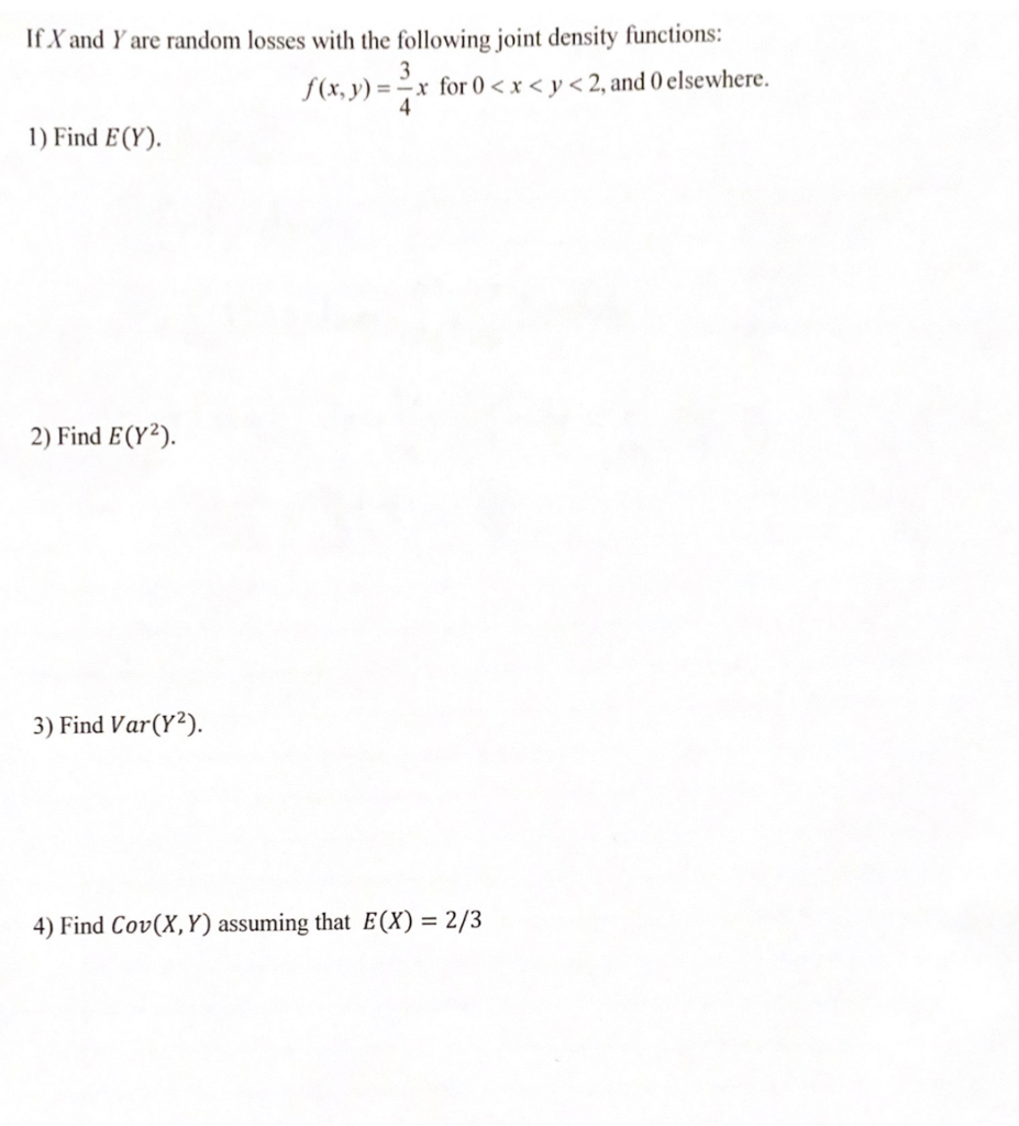 Solved If X and Y are random losses with the following joint | Chegg.com